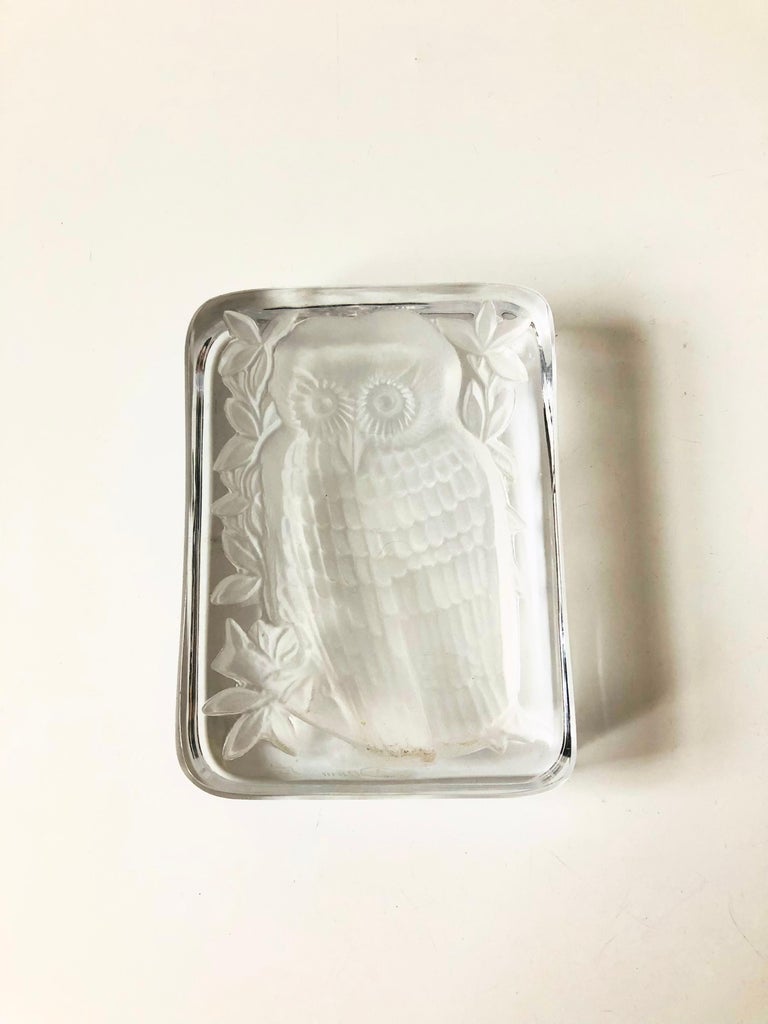 Vintage Daum France Crystal Owl Paperweight at 1stDibs