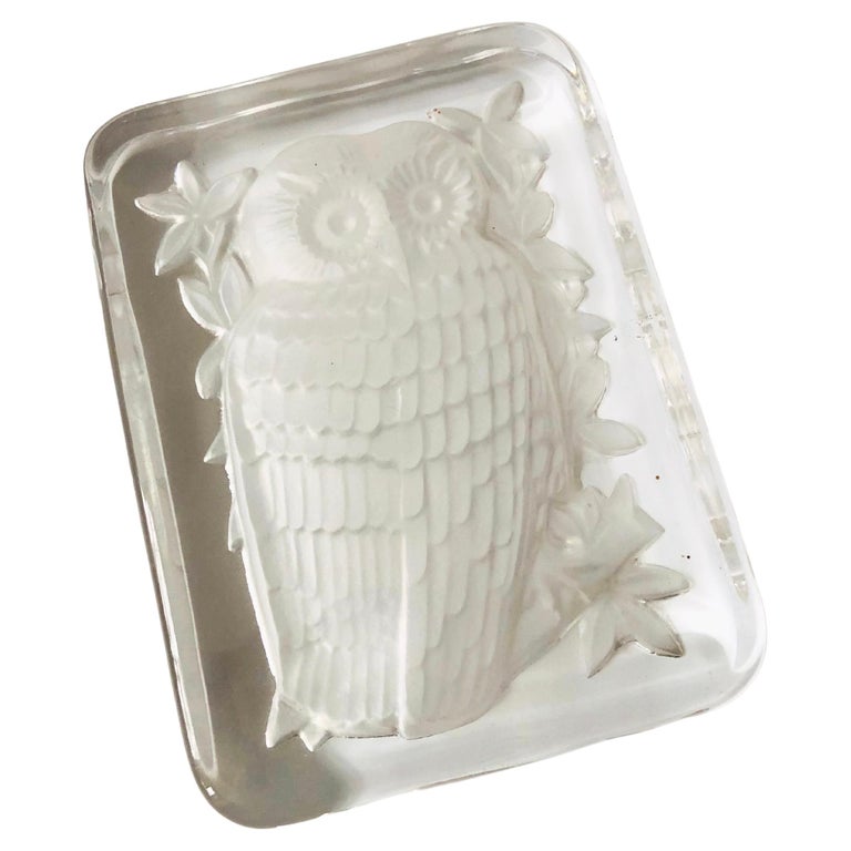 Vintage Daum France Crystal Owl Paperweight For Sale at 1stDibs
