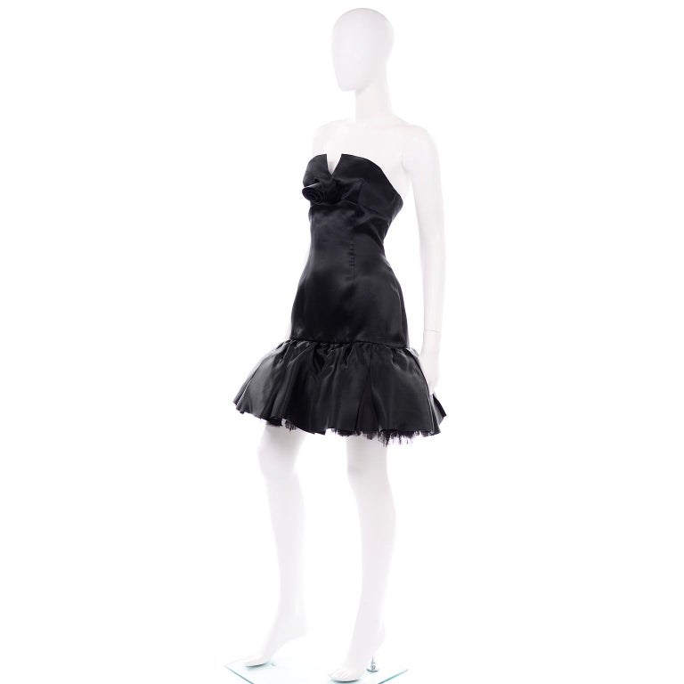 Vintage David Fielden London Silk Short Strapless Little Black Poof ...