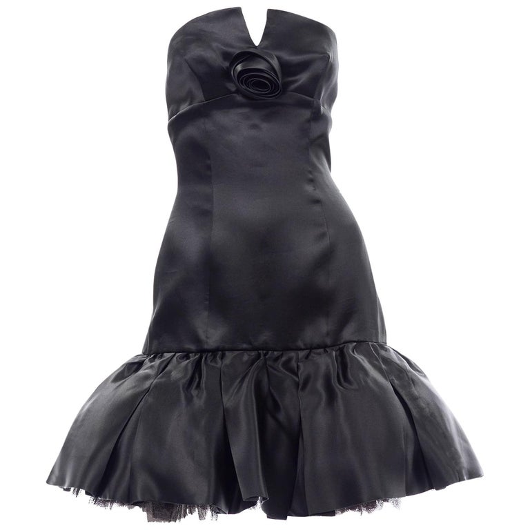Vintage David Fielden London Silk Short Strapless Little Black Poof ...