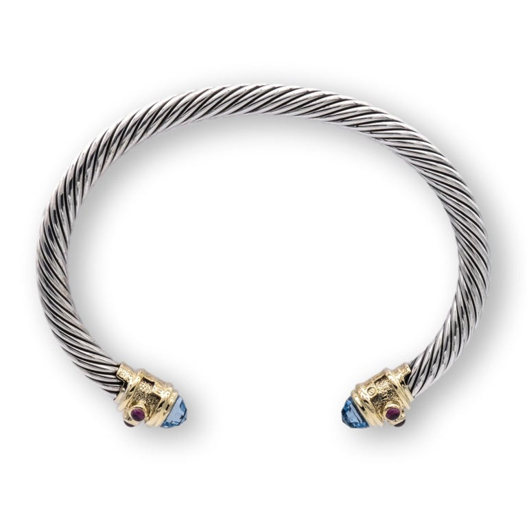 Vintage David Yurman Silver 14K Yellow Gold Blue Topaz Renaissance Open ...