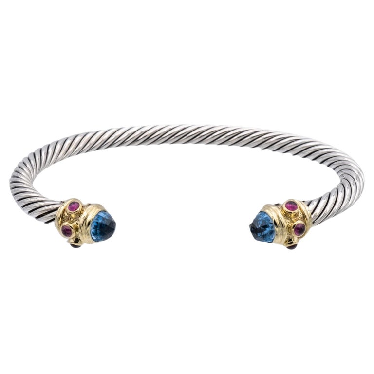Vintage David Yurman Silver 14K Yellow Gold Blue Topaz Renaissance Open ...