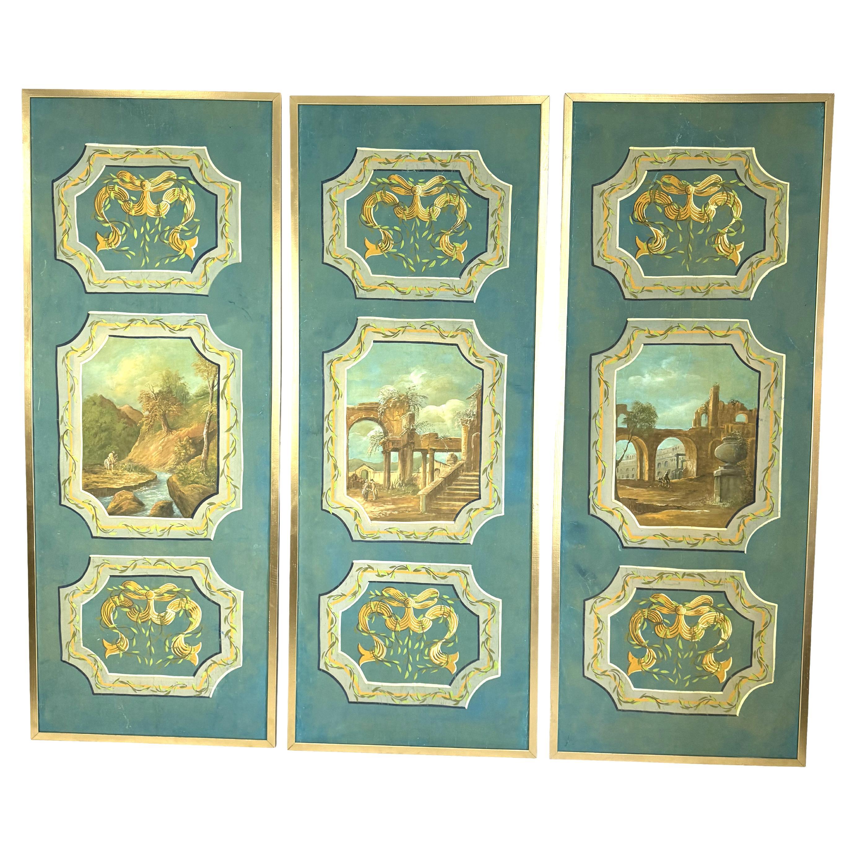 Vintage De Gournay Style Italian Capriccio Scenic Blue Wallpaper Panels ...