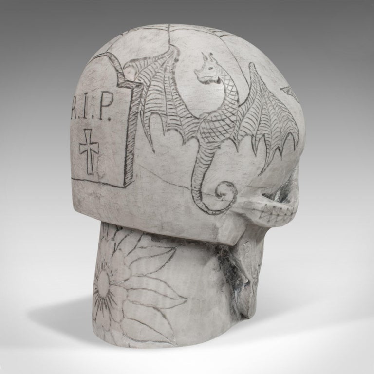 Vintage Decorated Skull, English, Marble, Ornament, Hand Finished, D ...