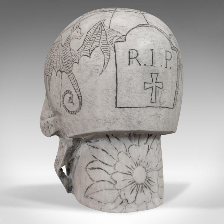 Vintage Decorated Skull, English, Marble, Ornament, Hand Finished, D ...