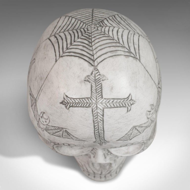 Vintage Decorated Skull, English, Marble, Ornament, Hand Finished, D ...