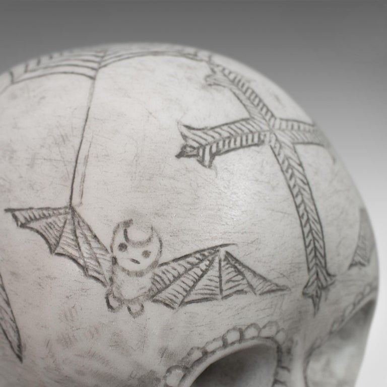 Vintage Decorated Skull, English, Marble, Ornament, Hand Finished, D ...