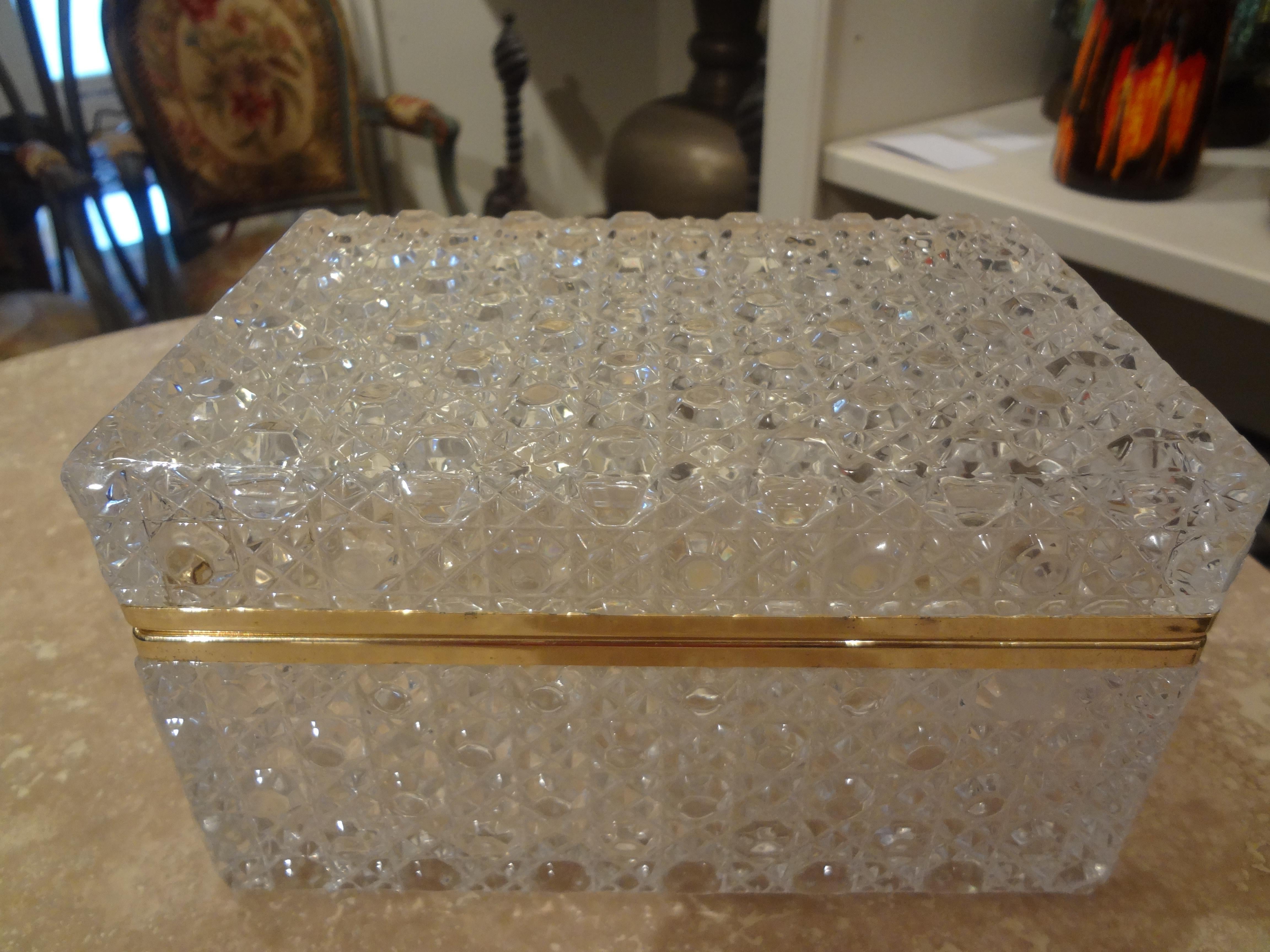 Vintage Decorative Glass Box Trimmed in Brass at 1stDibs