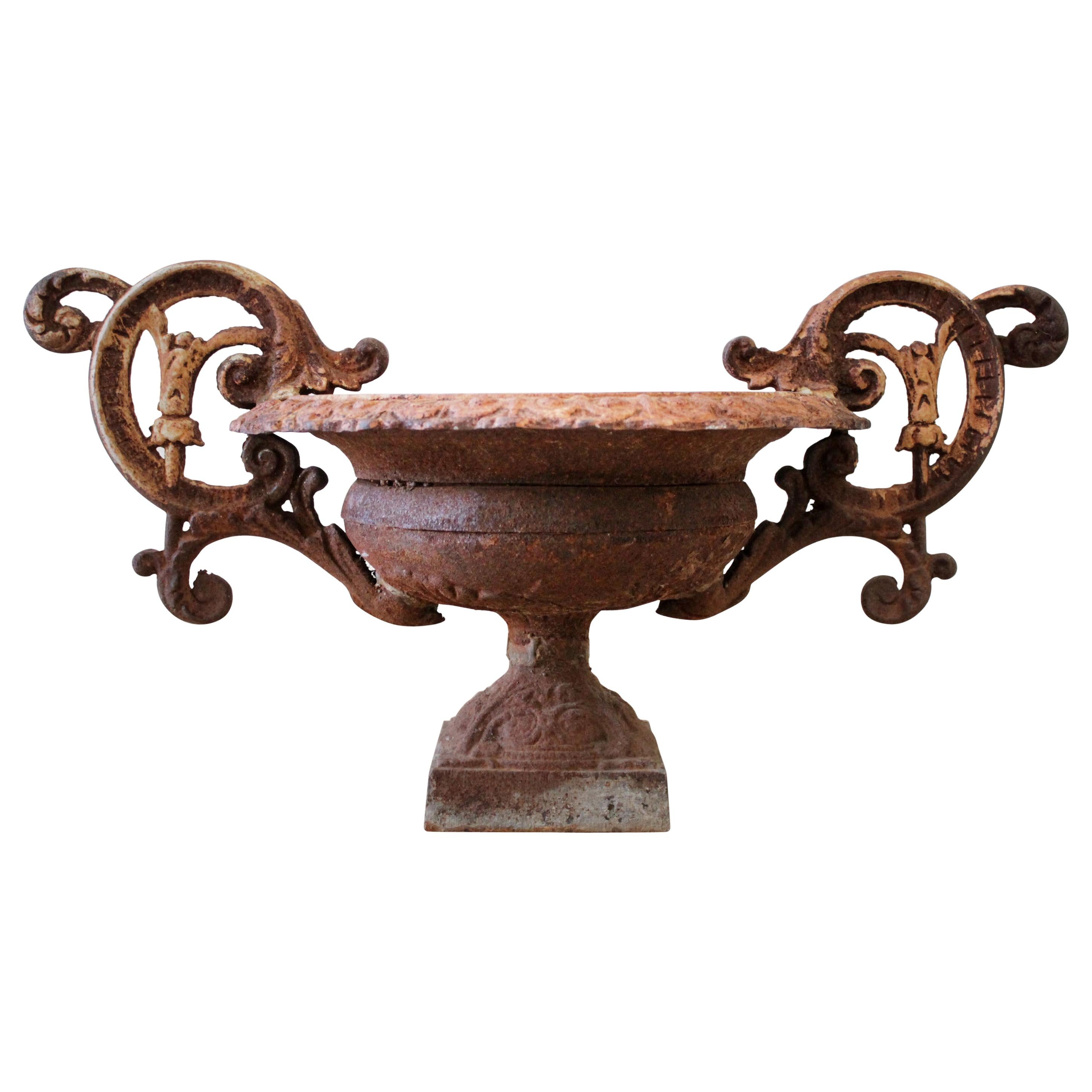 Vintage Decorative Iron Urn with Rust Patina at 1stDibs