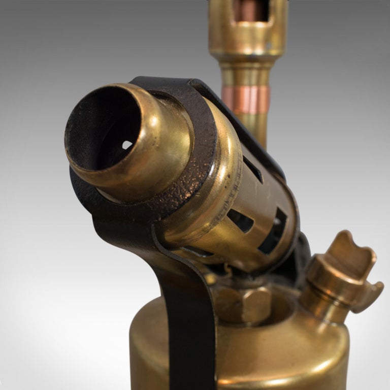 Vintage Decorative Lamp, English, Brass, Blow Torch, Light, Shade, Oak ...