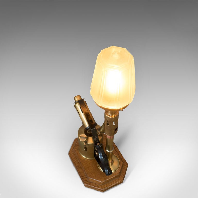 Vintage Decorative Lamp, English, Brass, Blow Torch, Light, Shade, Oak ...