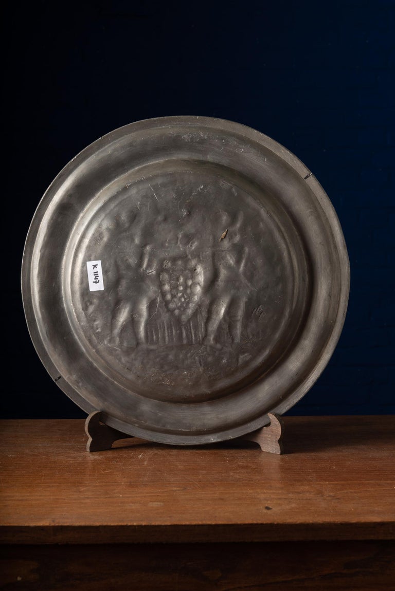 Vintage Decorative Pewter Plate with Grape Pickers For Sale at 1stDibs ...