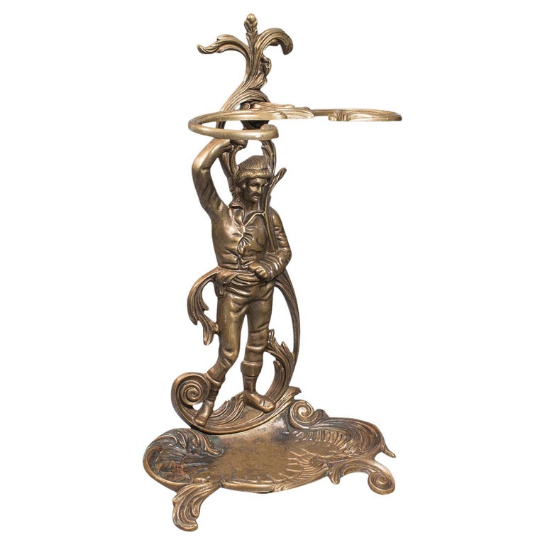 Vintage Decorative Stick Stand, Italian, Brass Hall Rack, Male Figure ...