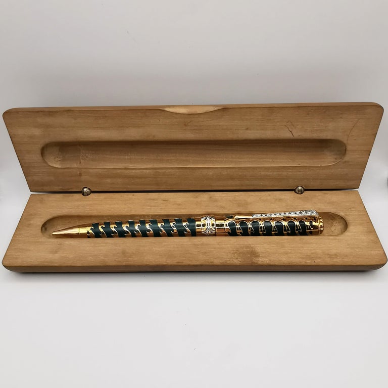 Vintage Deep Green .4 Carat Diamond 18k Yellow Gold Ball Pen Sandalwood ...
