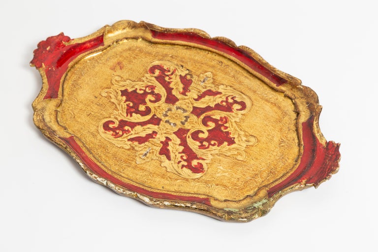 Vintage Deep Red Decorative Wood Plate, Italy, 1960s For Sale at 1stDibs