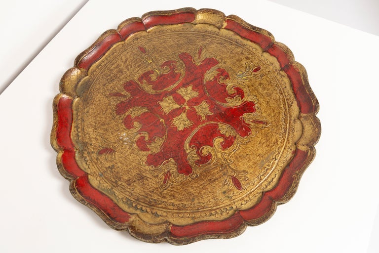 Vintage Deep Red Decorative Wood Plate, Italy, 1960s For Sale at 1stDibs