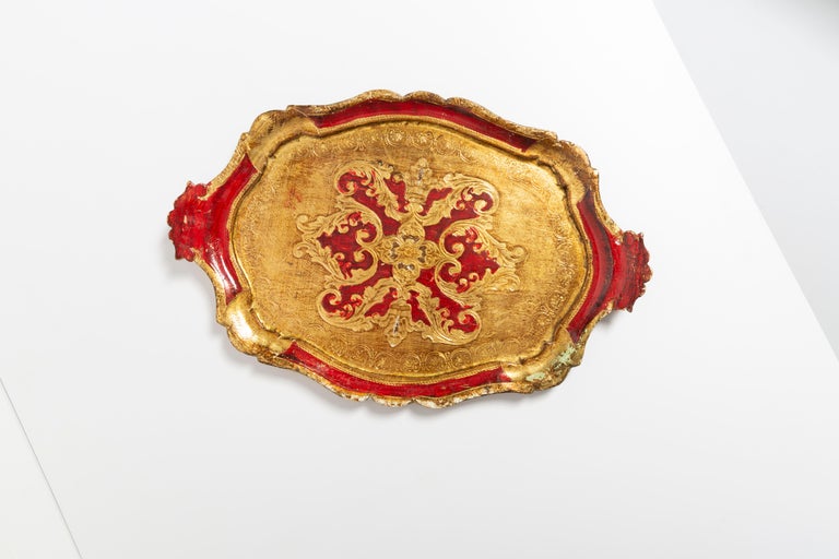 Vintage Deep Red Decorative Wood Plate, Italy, 1960s For Sale at 1stDibs