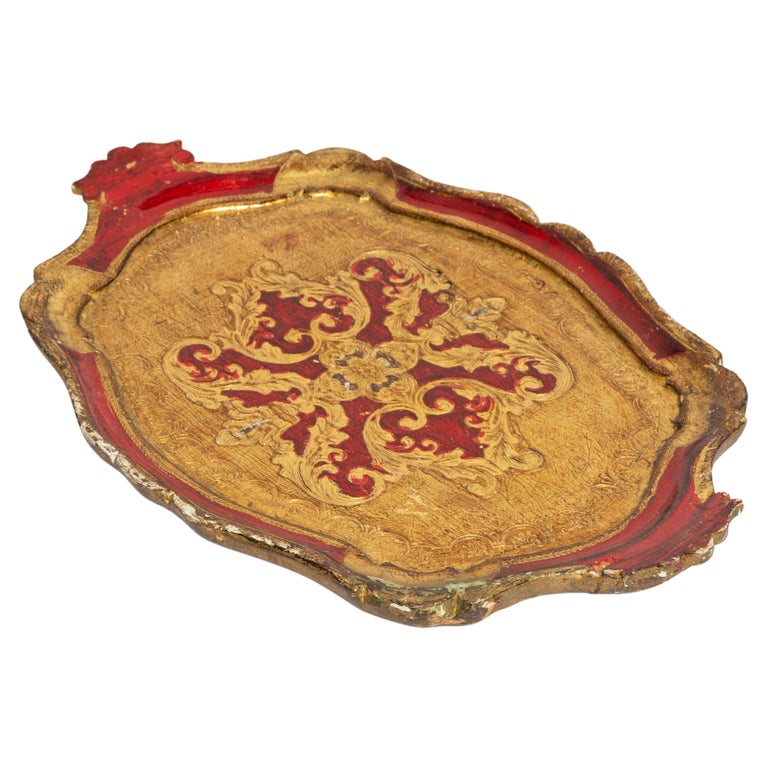 Vintage Deep Red Decorative Wood Plate, Italy, 1960s For Sale at 1stDibs