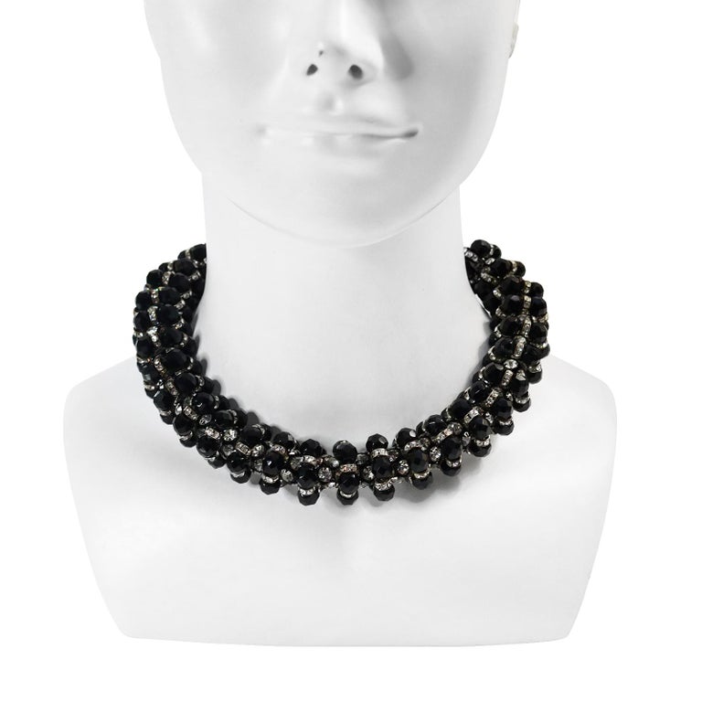Vintage deLillo Diamante and Black Beaded Choker Necklace Circa 1970s ...