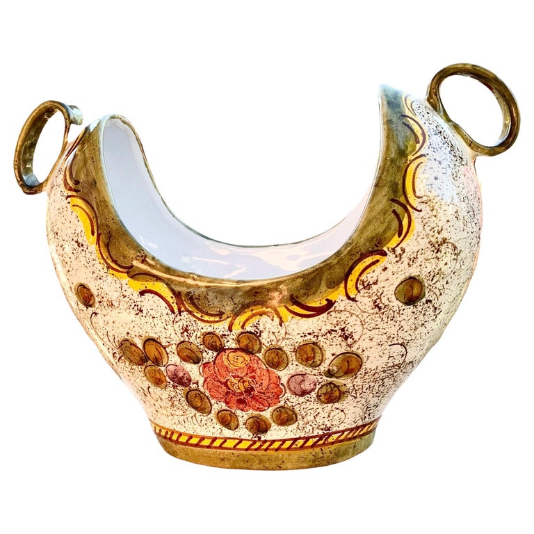 Vintage Deruta Italian Majolica Boat Shaped Vase For Sale at 1stDibs