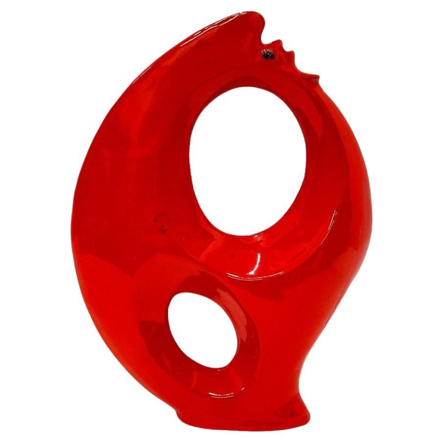 Vintage design rooster red ceramic sculpture For Sale at 1stDibs