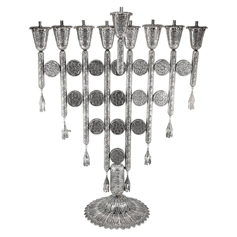 Designed Yemenite Israel Handmade Sterling Silver Menorah for Hanukkah ...