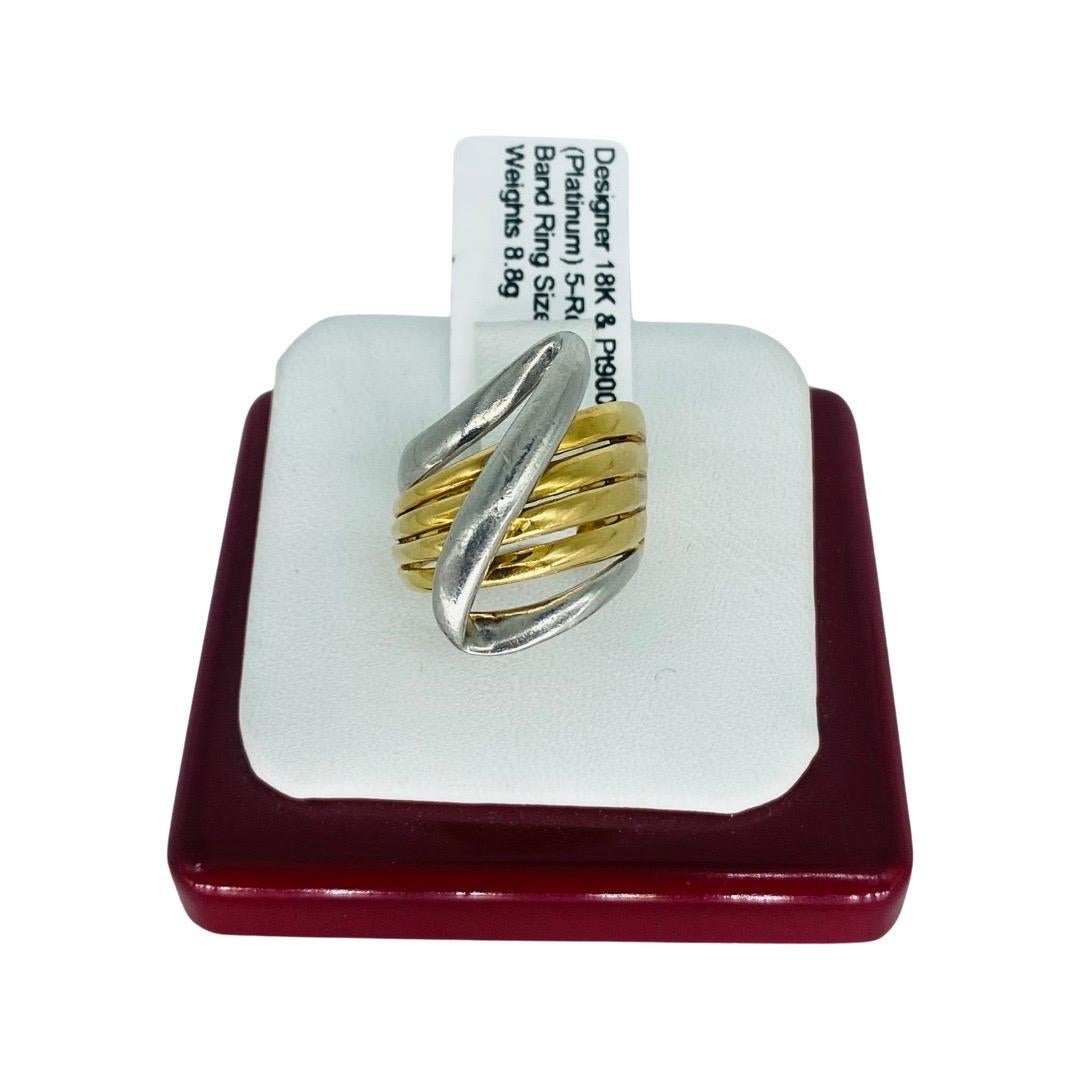 Vintage Designer 18K and Platinum 5-Row Band Ring For Sale at 1stDibs