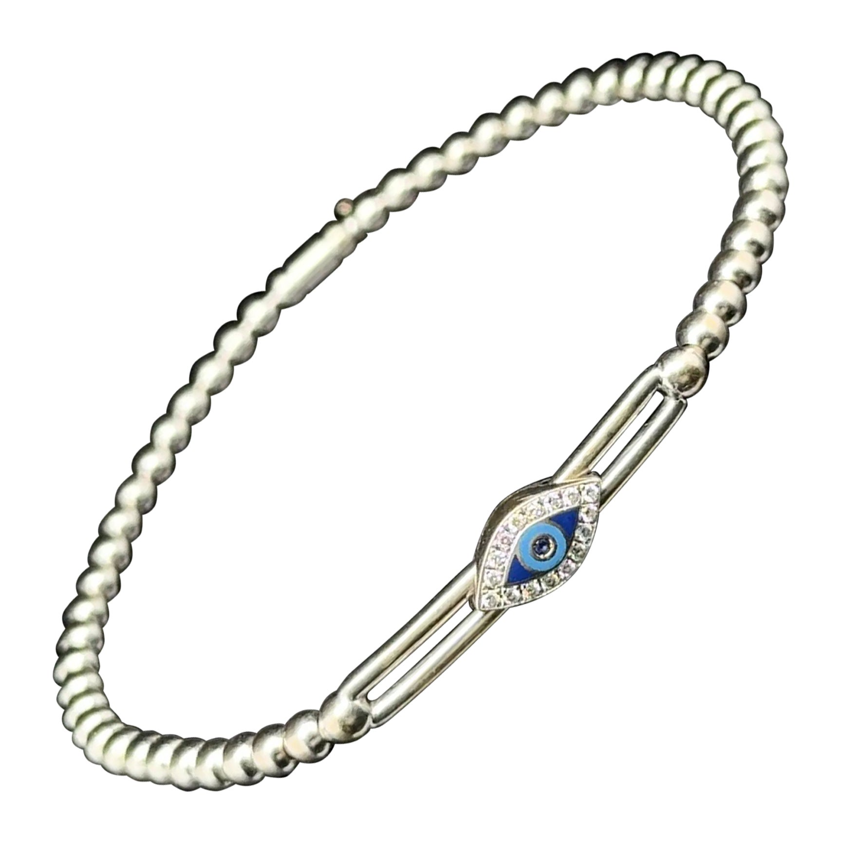 Hamsa Evil Eye Natural Diamond Open Cuff Bracelet in 14K Solid Gold ...