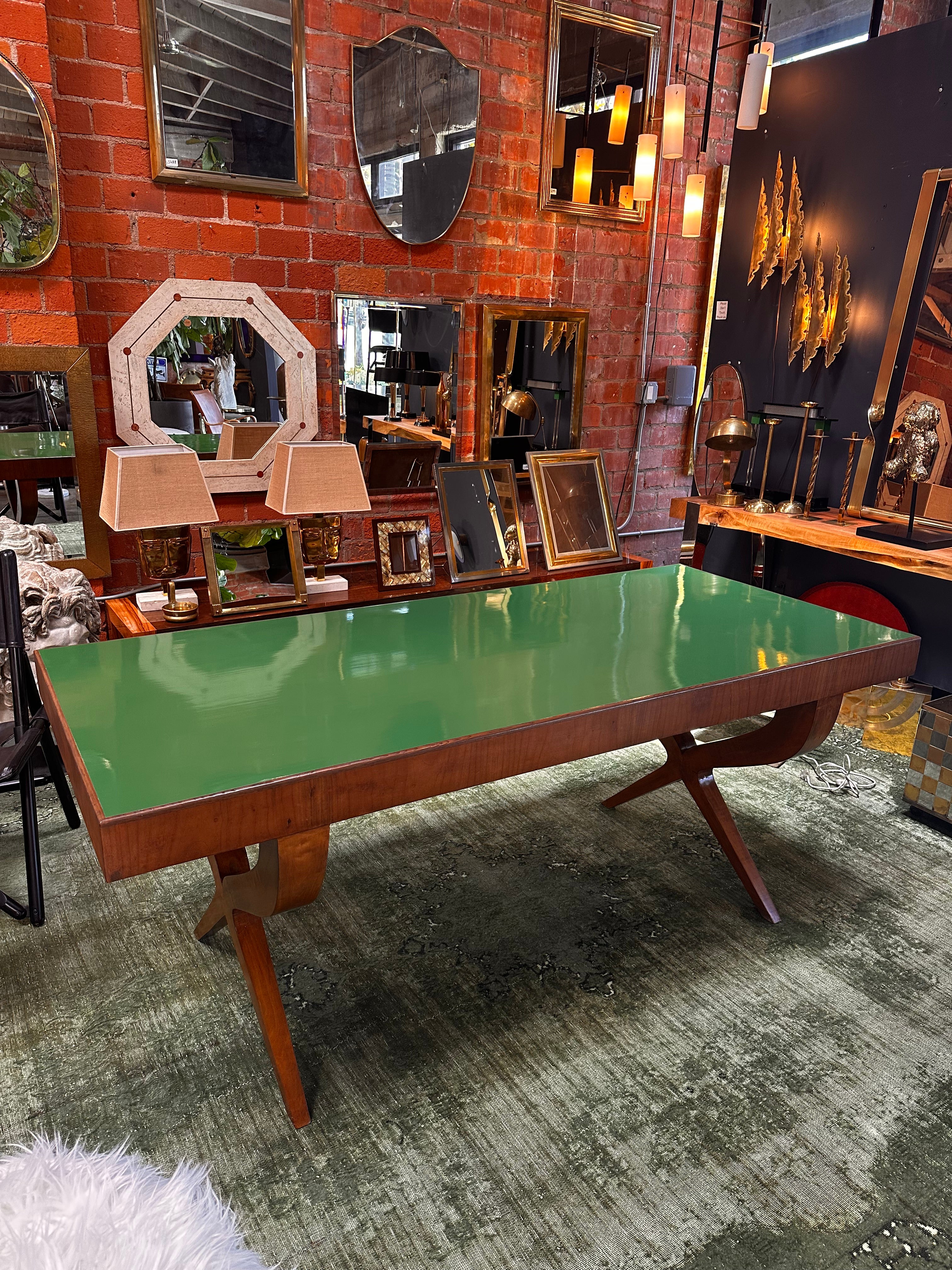 1950s Italian ash wooden desk with two drawers in the style of Paolo Buffa For Sale at 1stDibs