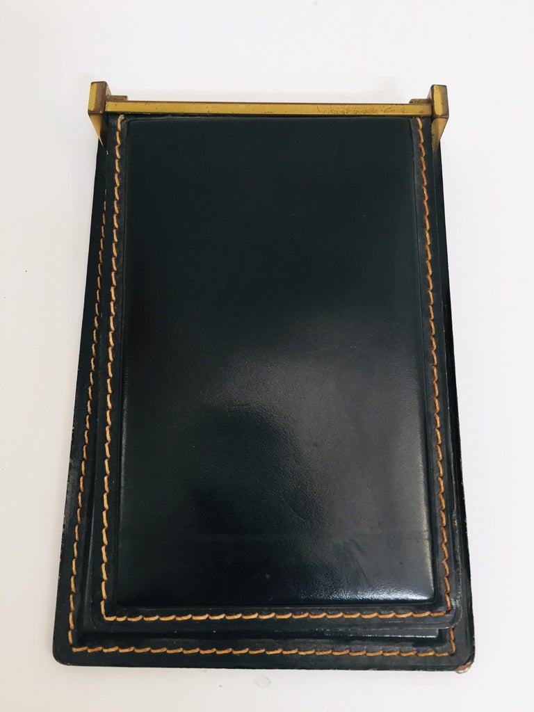 Vintage Desk Set, Black Leather and Brass Letter Rack, Picture Frame ...