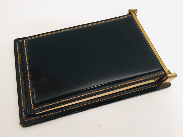 Vintage Desk Set, Black Leather and Brass Letter Rack, Picture Frame ...