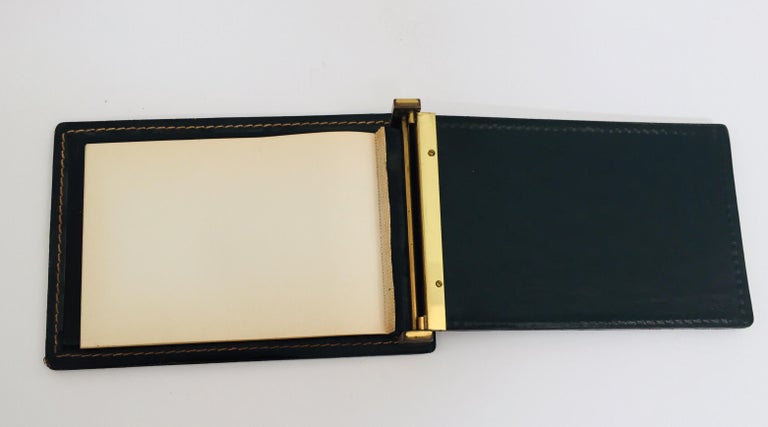 Vintage Desk Set, Black Leather and Brass Letter Rack, Picture Frame ...