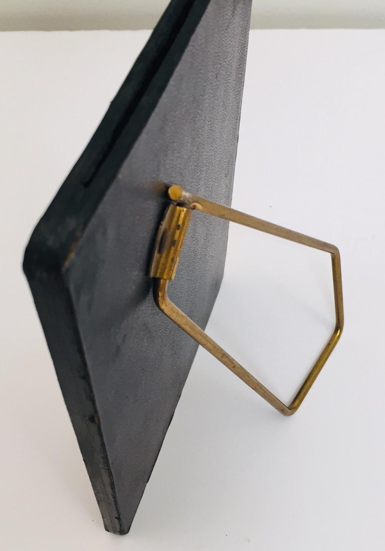 Vintage Desk Set, Black Leather and Brass Letter Rack, Picture Frame ...