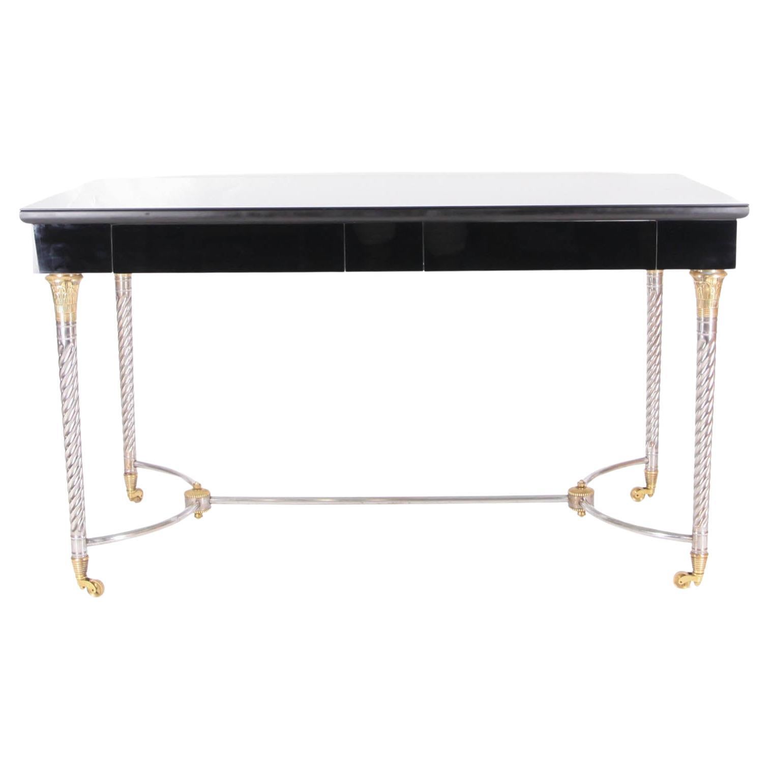 Rattan and Woven Raffia Desk with Brass Handles by Vivai del Sud circa ...