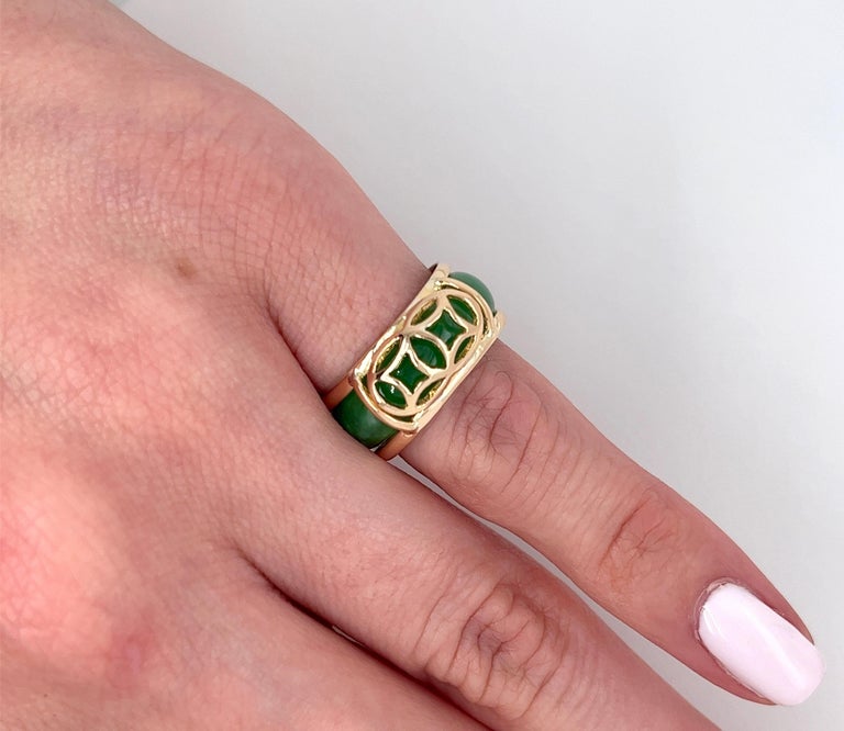 Vintage Detachable 14k Yellow Gold Jadeite Jade Band Pinky Ring For ...