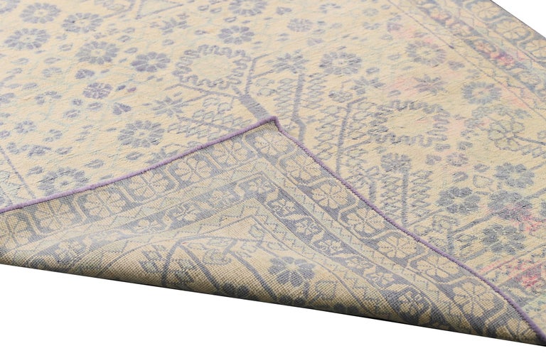 Vintage Dhurrie Flat Weave in Ivory with Blue Floral Pattern by Rug and ...