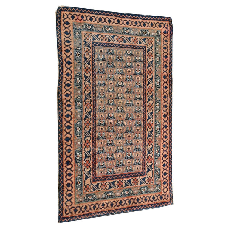 Vintage Dhurrie Flat Weave in Orange and Blue Floral Patterns by Rug ...