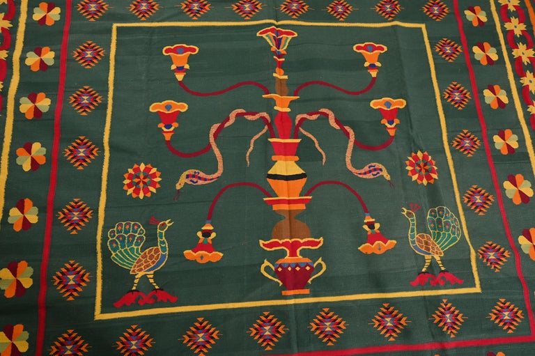 Vintage Dhurrie Square Flat Weave with Pictorial Pattern by Rug and ...