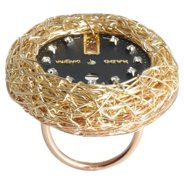 11 Diamond Black Dial Cocktail Statement Ring in 14 K in Yellow Gold F ...