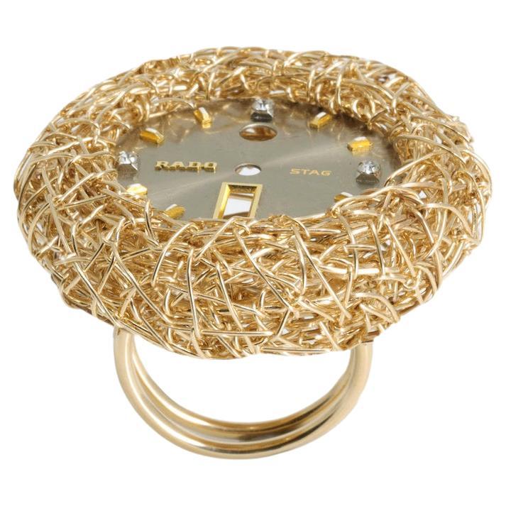 11 Diamond Black Dial Cocktail Statement Ring in 14 K in Yellow Gold F ...