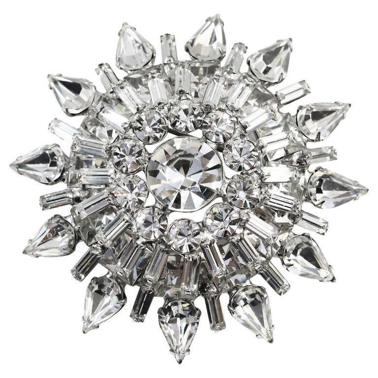 Vintage Diamante Double Layer Round Brooch Circa 1960s For Sale at 1stDibs