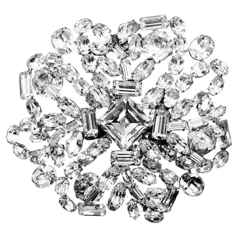 Vintage Diamante Large Round Brooch, circa 1960s For Sale at 1stDibs