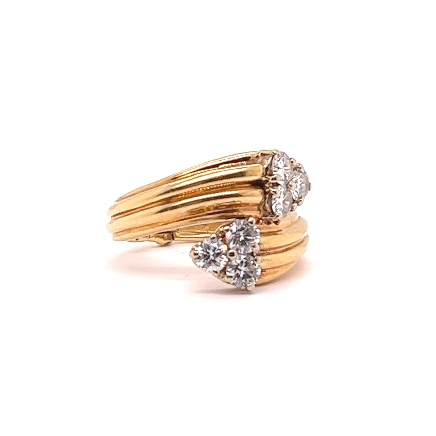 Vintage Diamond 18 Karat Gold Adjustable Bypass Ring For Sale at 1stDibs