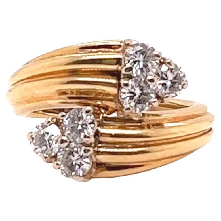 Vintage Diamond 18 Karat Gold Adjustable Bypass Ring For Sale at 1stDibs