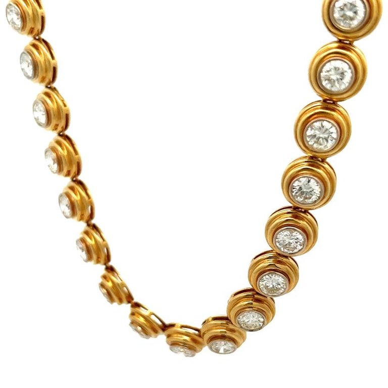 Vintage Diamond 18 Karat Yellow Gold Bezel Set Rivière Necklace For ...