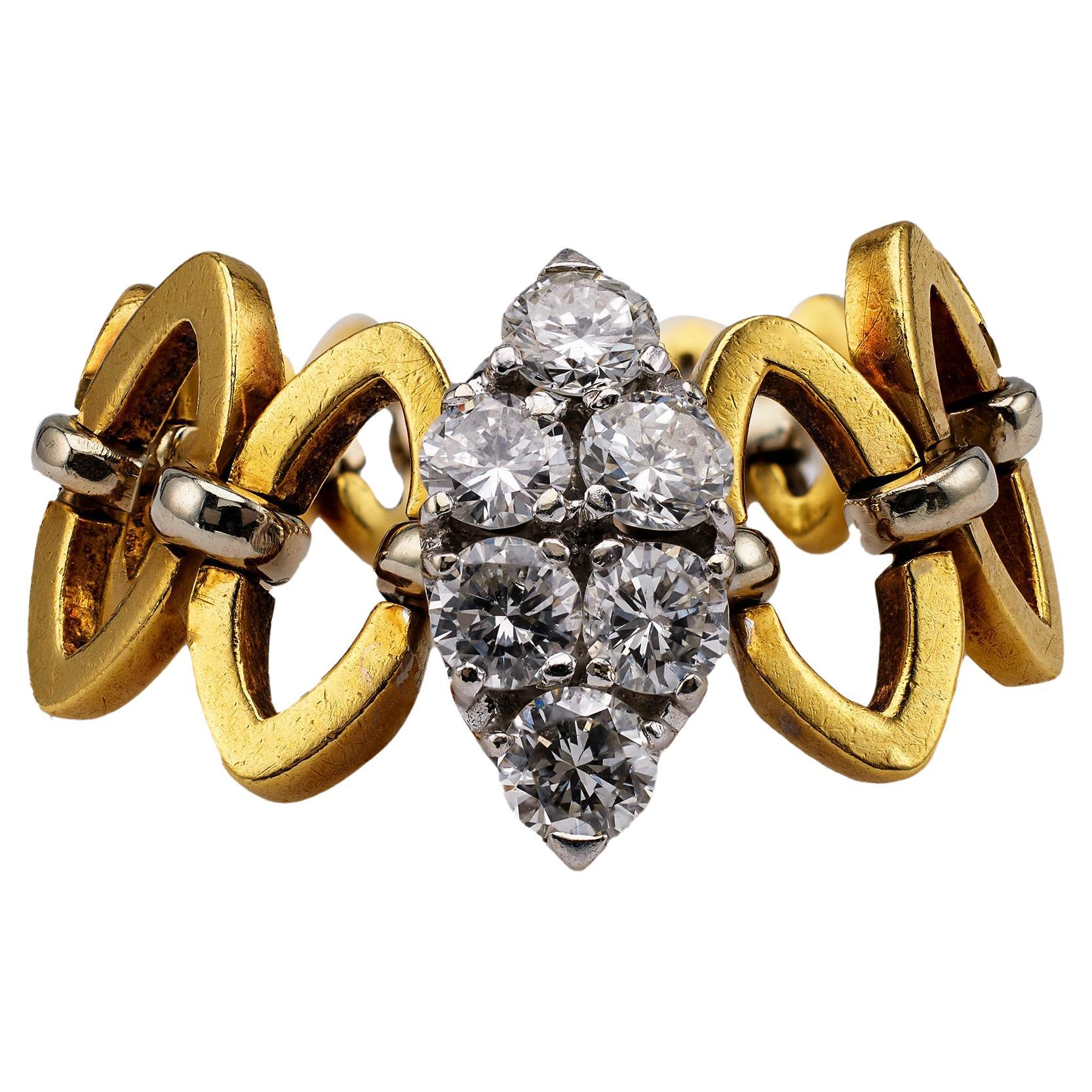 Vintage Hermes French Diamond 18K Yellow Gold Chain Link Ring at ...