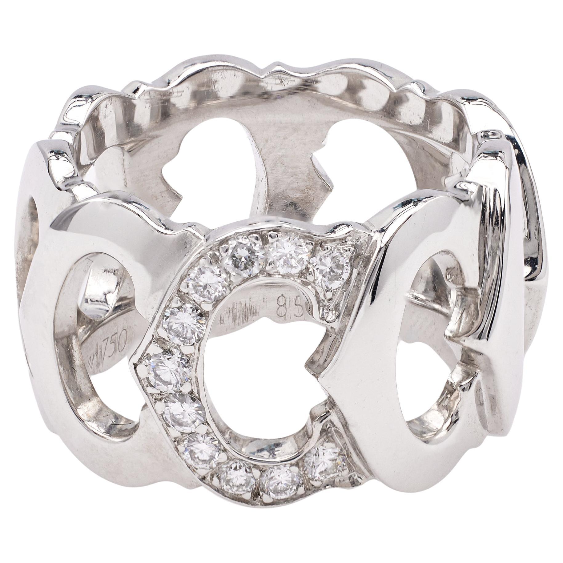 Vintage Diamond 18k White Gold Cartier “C” Ring For Sale at 1stDibs