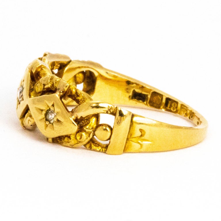 Vintage Diamond and 18 Carat Chain Detail Gypsy Ring at 1stDibs