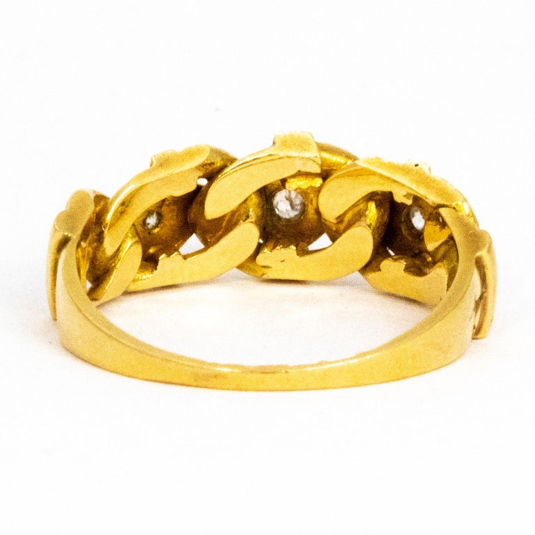 Vintage Diamond and 18 Carat Chain Detail Gypsy Ring at 1stDibs