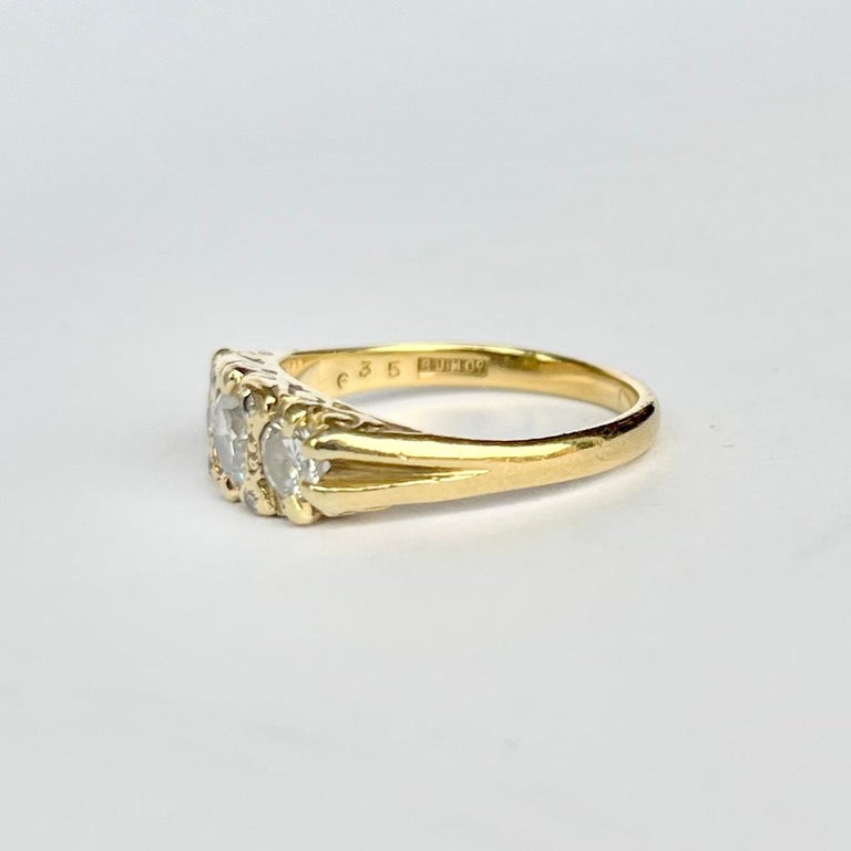 Vintage Diamond and 18 Carat Gold Three-Stone Ring at 1stDibs